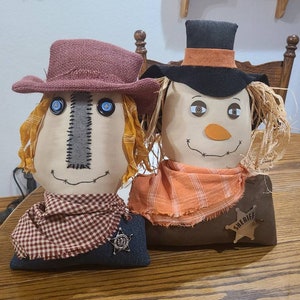 Handmade Primitive Denim Scarecrow Shelf Sitter, Fall, Autumn Home ...