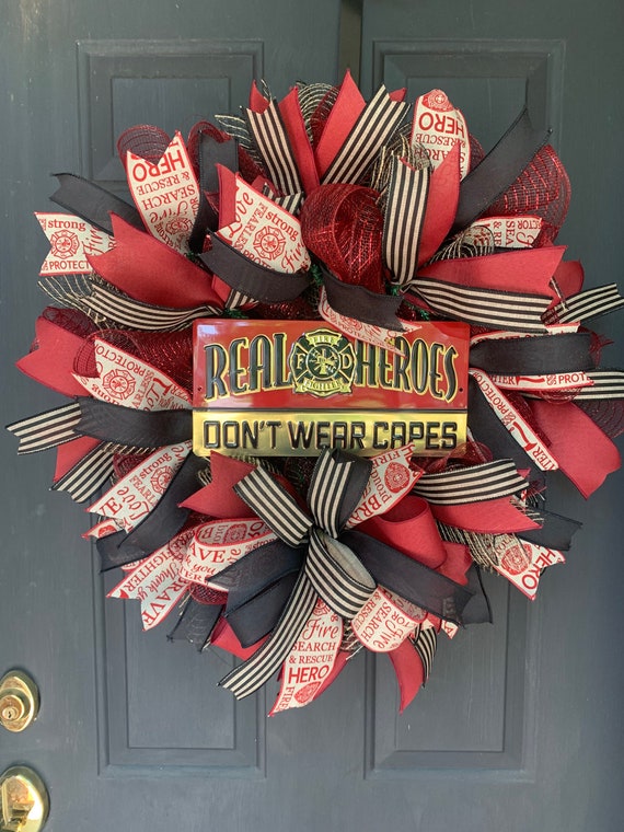 Fireman Wreath Wreath for Front Door First Responder Wreath | Etsy