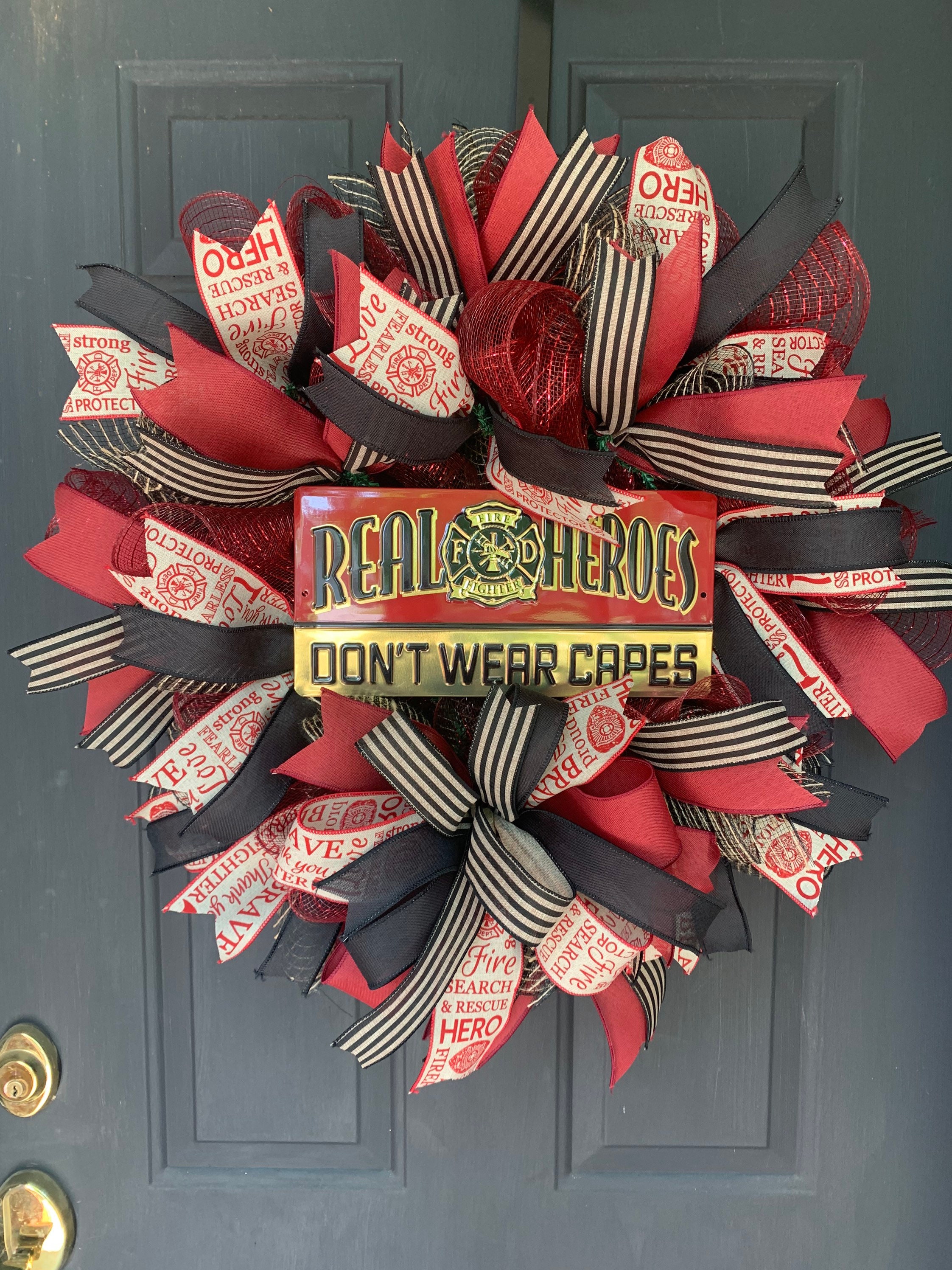 Fireman Wreath, Wreath for Front Door, First Responder Wreath ...