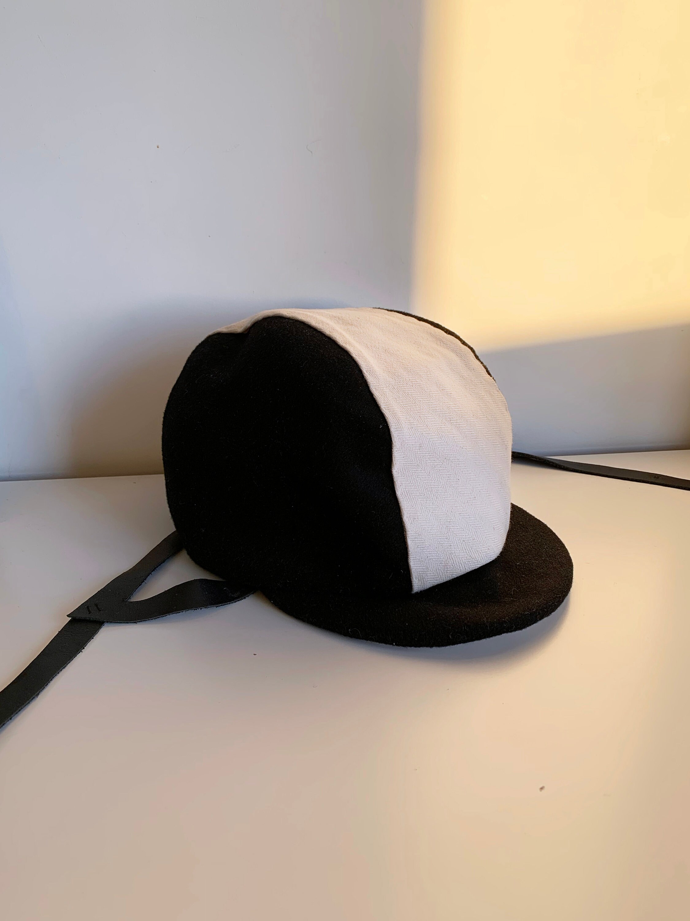 Black and White Riding Helmet, Cloth Autumn Hat With Belt - Etsy