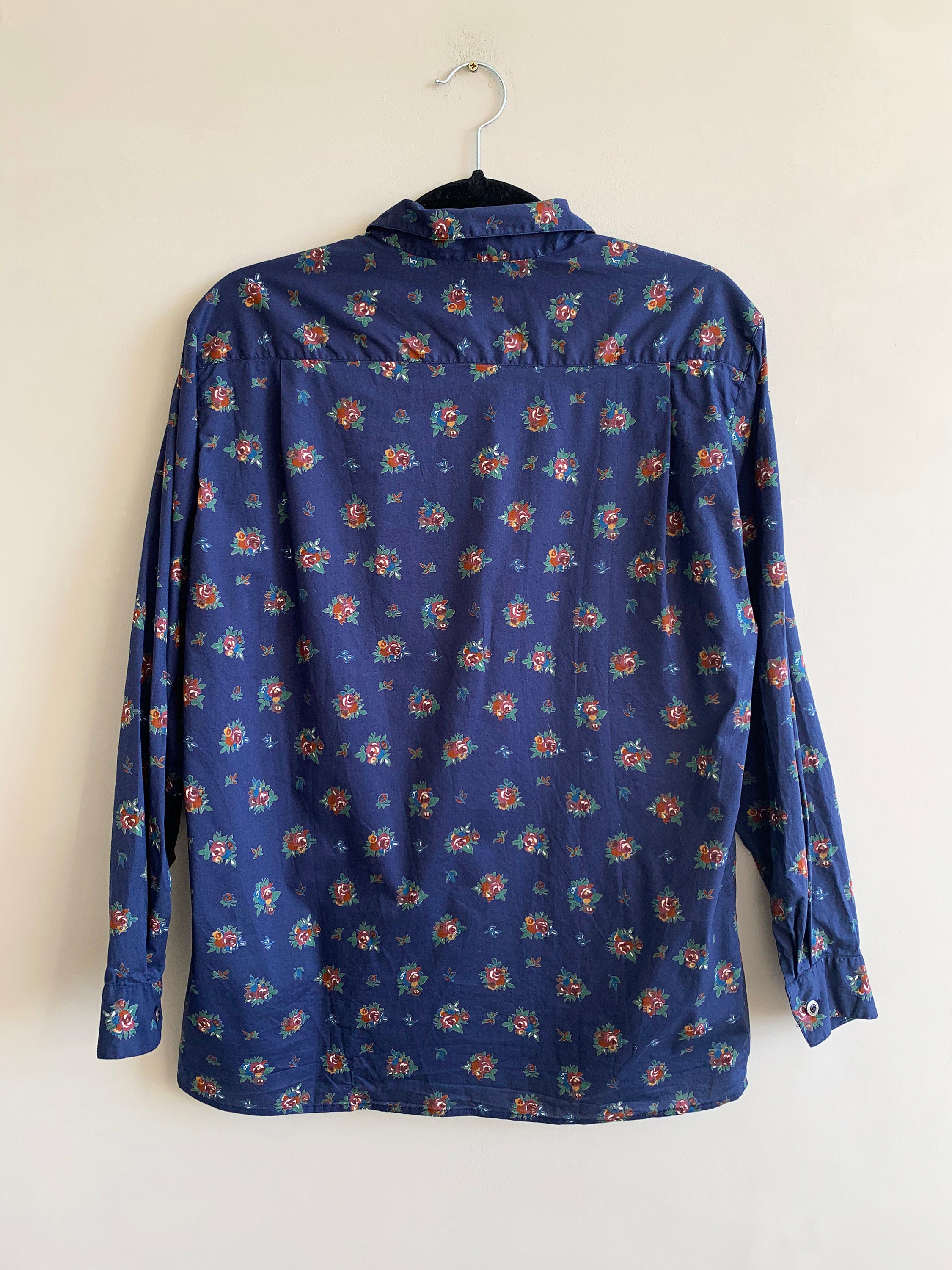 1980 Cacharel La Chemiserie Vintage Multicolor Blue Shirt, Boho Floral ...