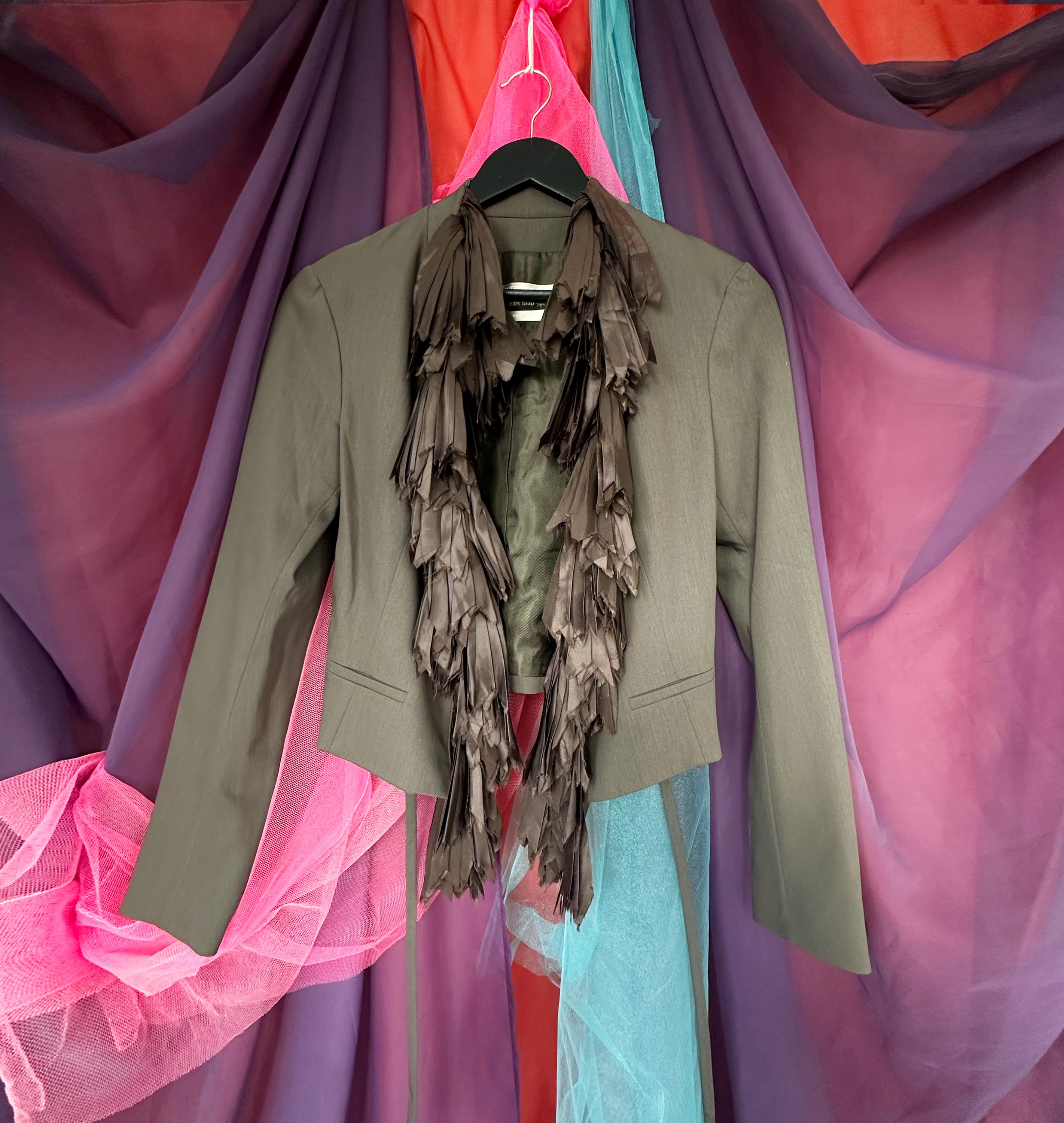 1990s Vintage Plein Sud by Faycal Amor Fringed Brown Wool Blazer Size ...