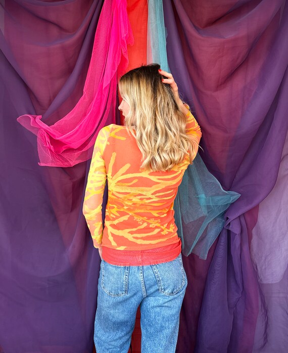 2000s Fuzzi Gaultier mesh yellow and orange abstract … - Gem