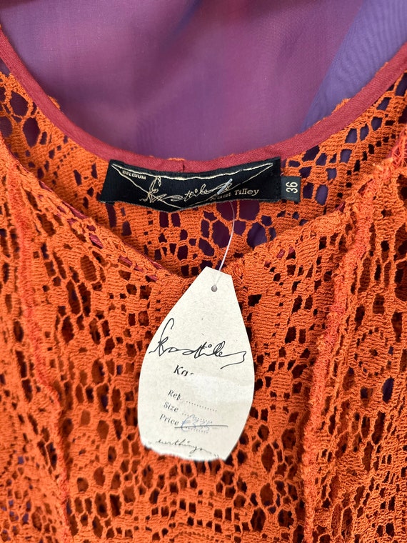 2000s Kaat Tilley boho crochet orange summer mini dre… - Gem