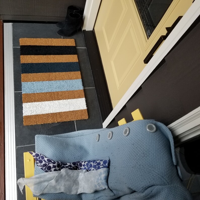 Blue Striped Welcome Mat Shades of Blue Entry Mat Blue | Etsy