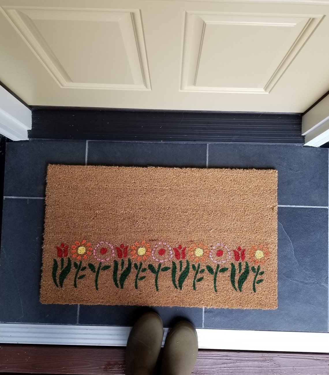 Welcome mat with flowers Row of colorful flowers on welcome | Etsy