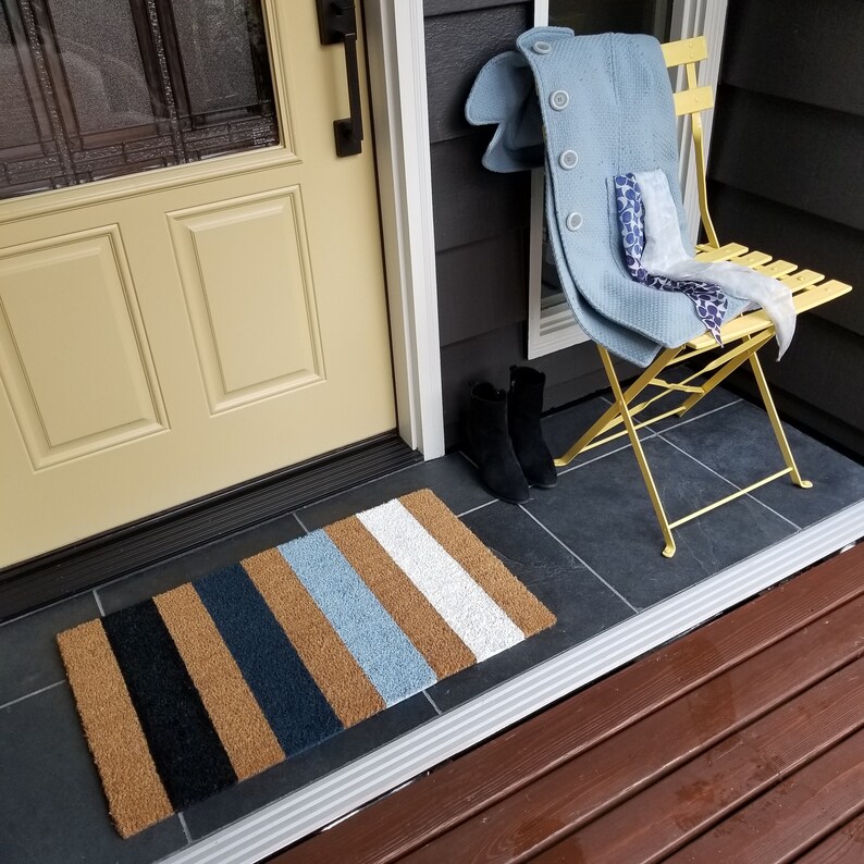 Blue Striped Welcome Mat Shades of Blue Entry Mat Blue | Etsy
