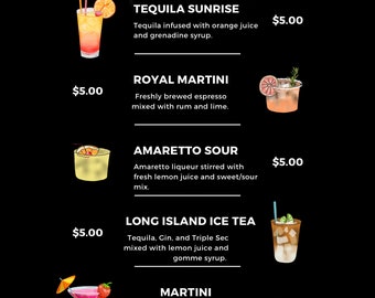 Black Cocktail Poster - Digital Menu - Printable - Cocktail Poster ...