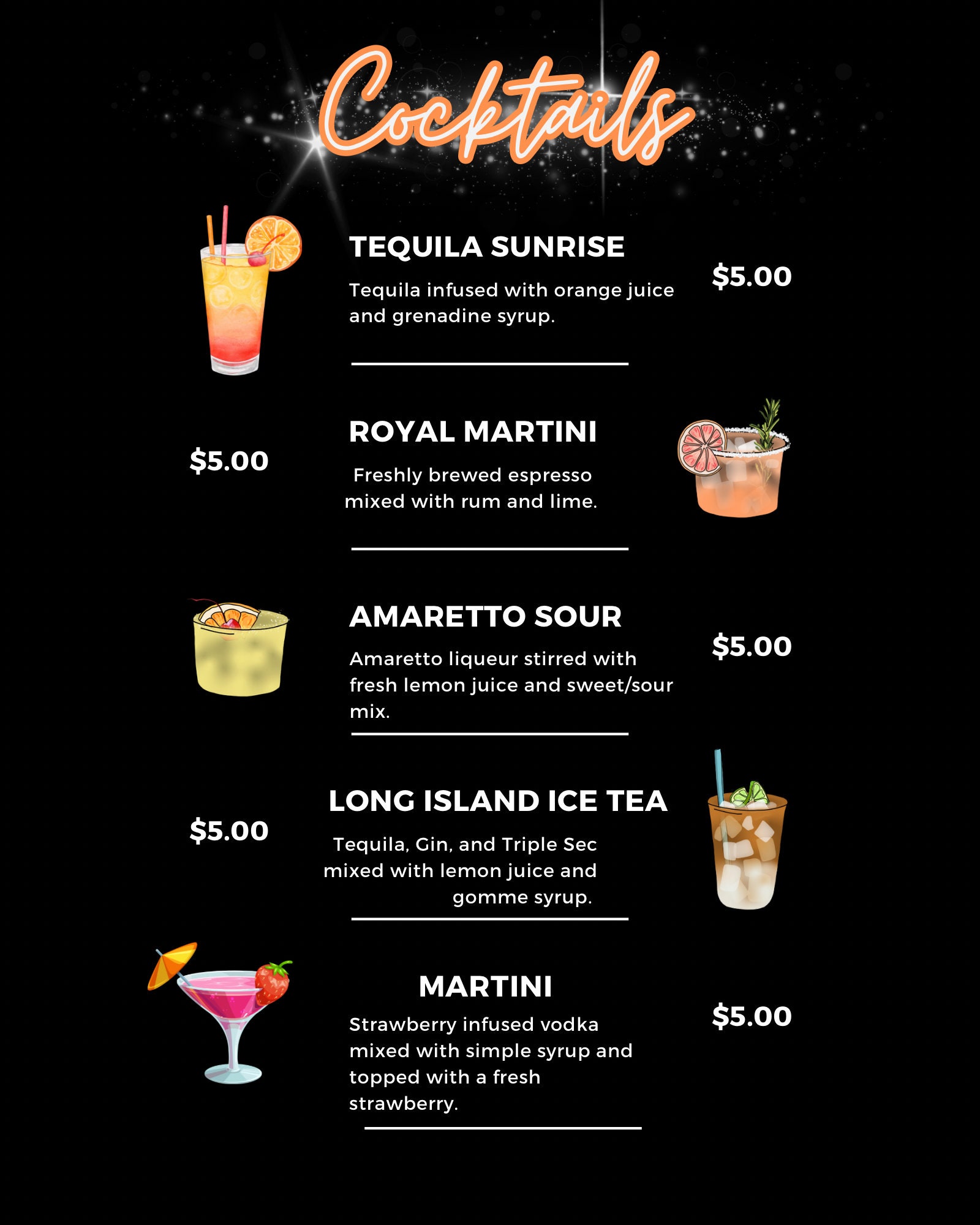Editable Digital Cocktail Menu Template - Etsy