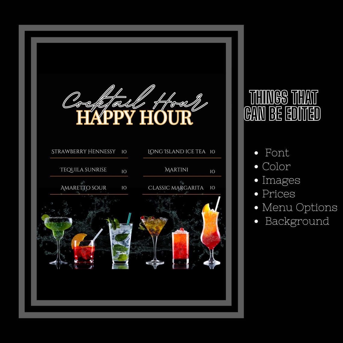 Editable Canva Cocktail Menu Template - Etsy