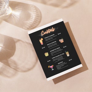 Editable Digital Cocktail Menu Template - Etsy