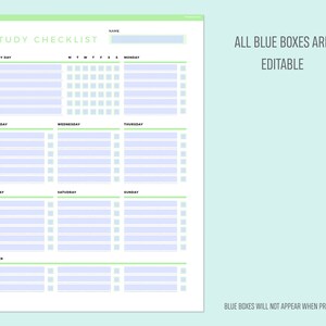Editable Study Checklist, School Planner, Student Planner, Study Plan ...