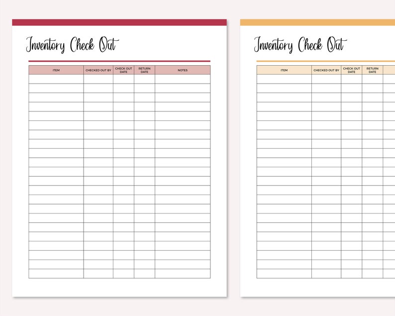 Printable Inventory Sign Out Sheet Check Out Form Checkout - Etsy