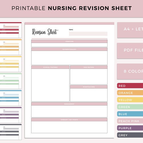 Printable Nursing Revision Sheet Condition Summary Nursing | Etsy