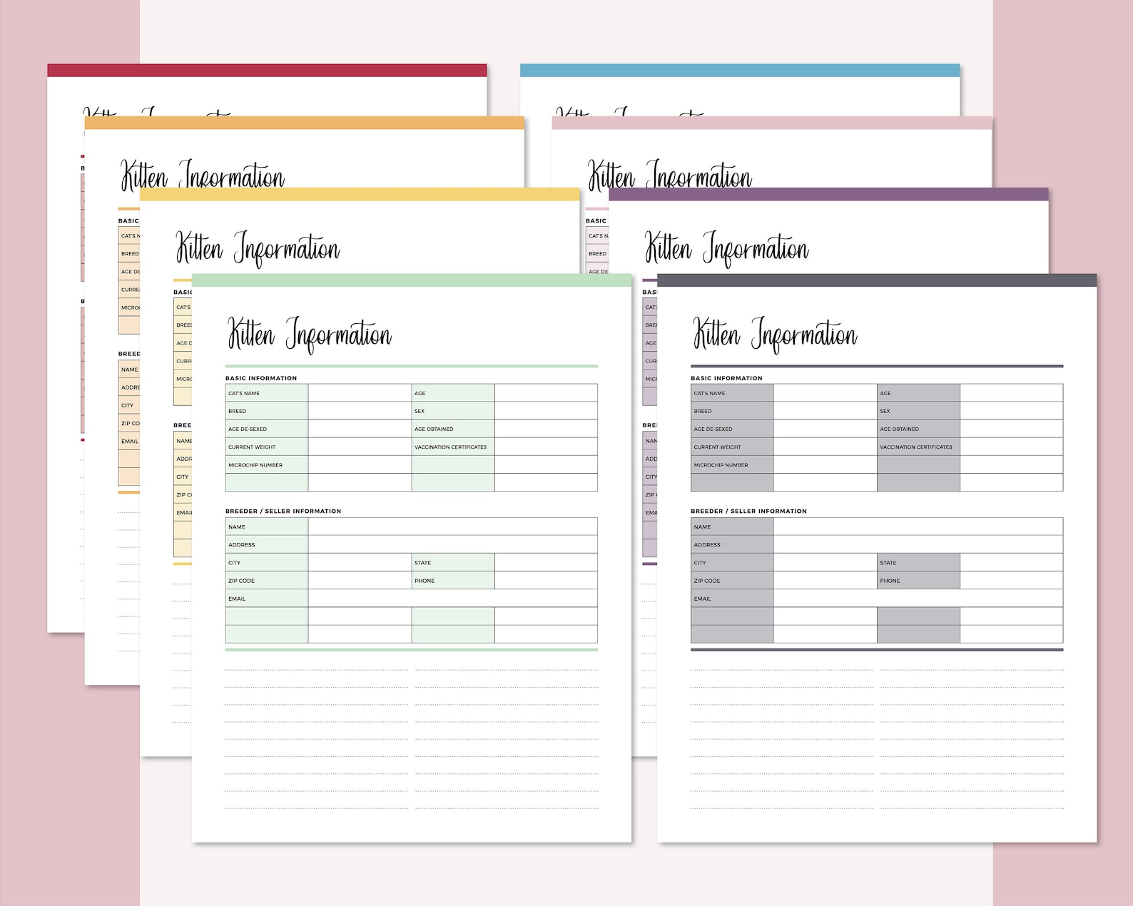 Printable Kitten Information Sheet New Cat Important | Etsy
