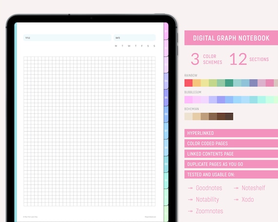 Digital Graph Notebook Quad Paper Note Book for Goodnotes | Etsy