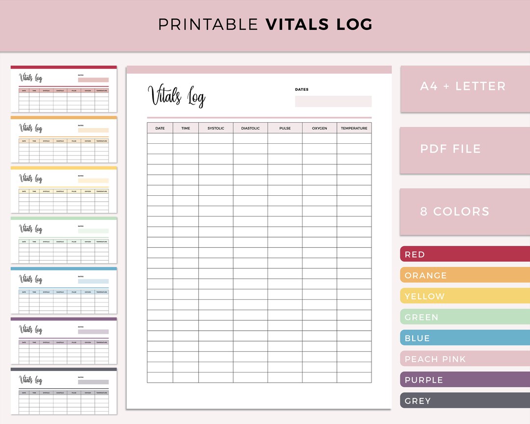 Printable Vital Sign Sheet, Vitals Tracker, Nursing Vitals Sheet ...