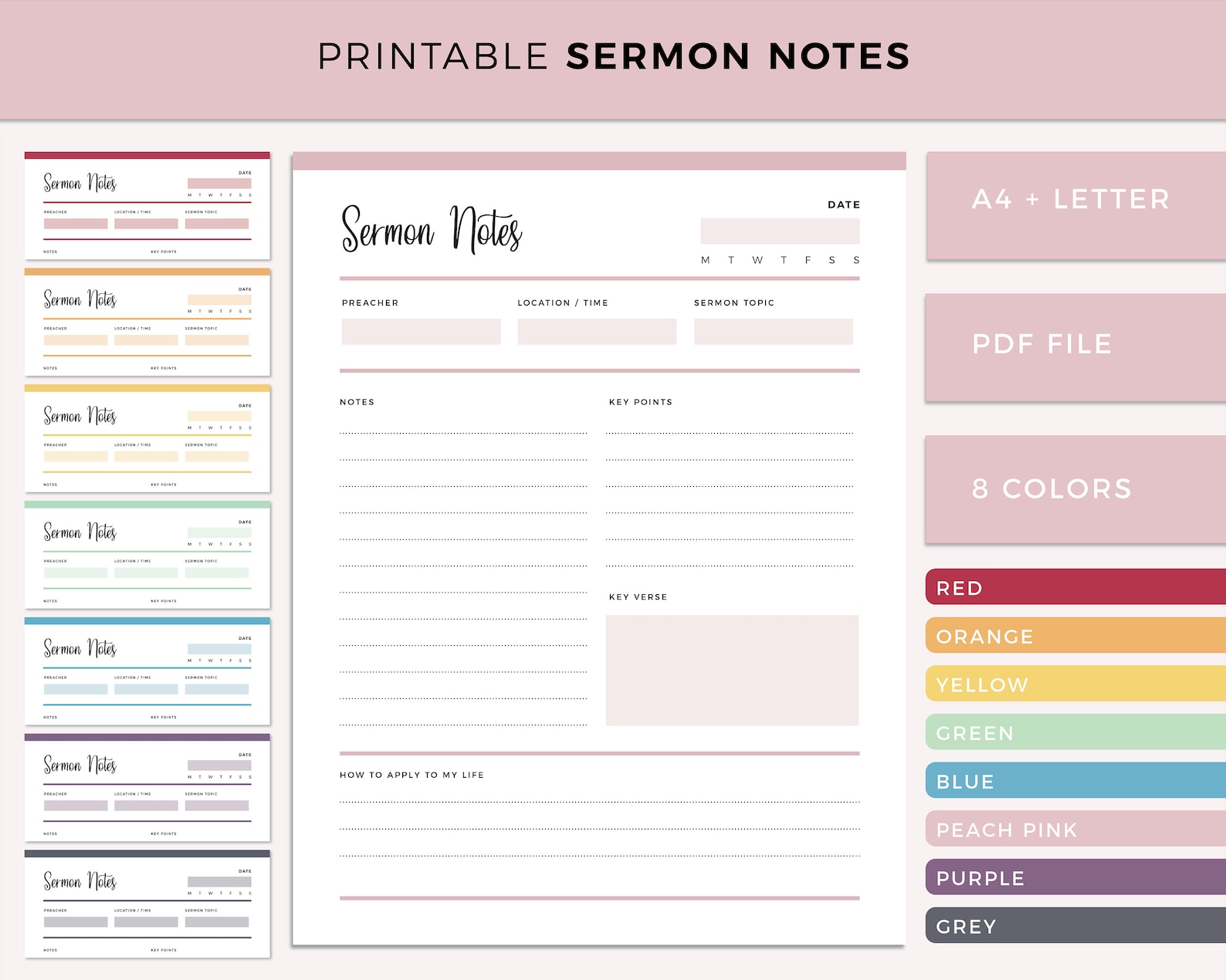 Printable Sermon Notes Print at Home Faith Planner Scripture - Etsy