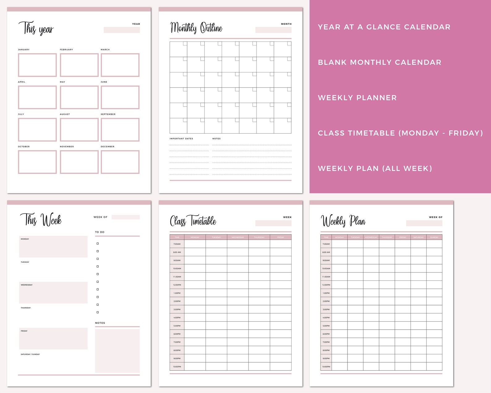 Student Planner Printable Pack, Study Planner, School and College ...