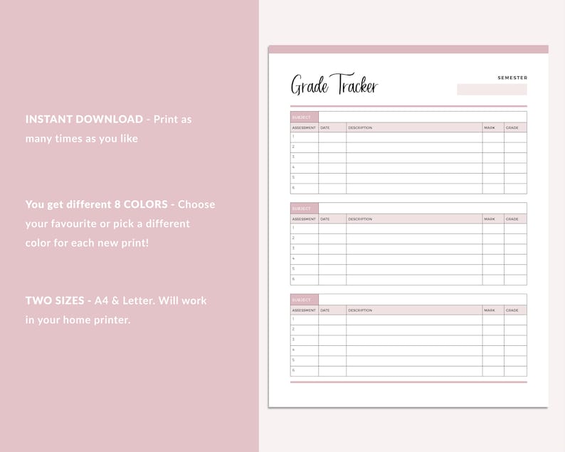 Printable Grade Tracker Homeschool Gradebook Student Grading - Etsy