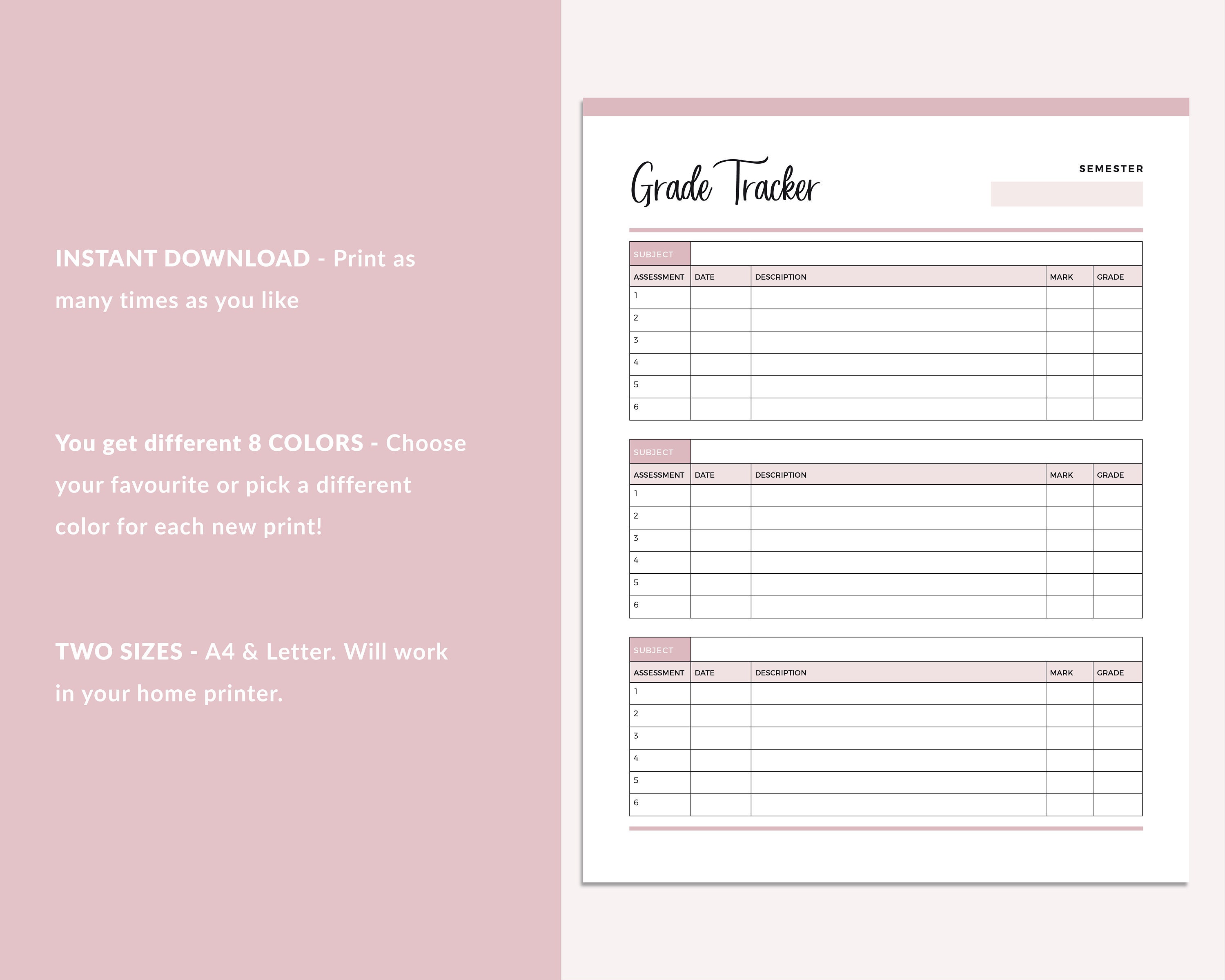 Printable Grade Tracker, Homeschool Gradebook, Student Grading Sheet ...