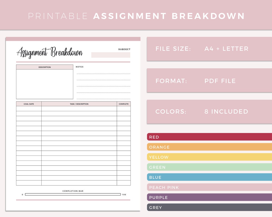 Printable Assignment Breakdown, Print at Home Assessment Helper, Essay ...