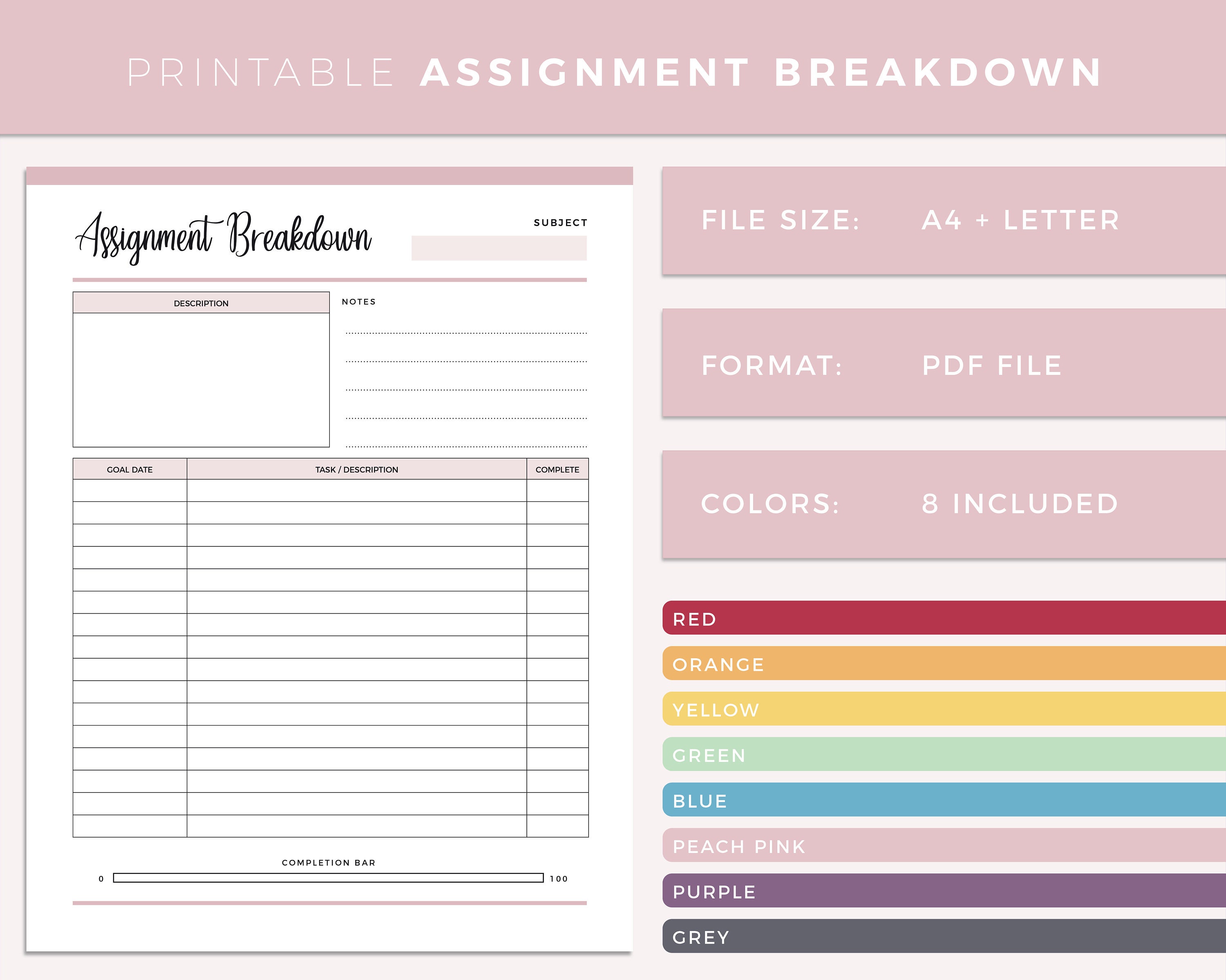 Printable Assignment Breakdown Print at Home Assessment | Etsy