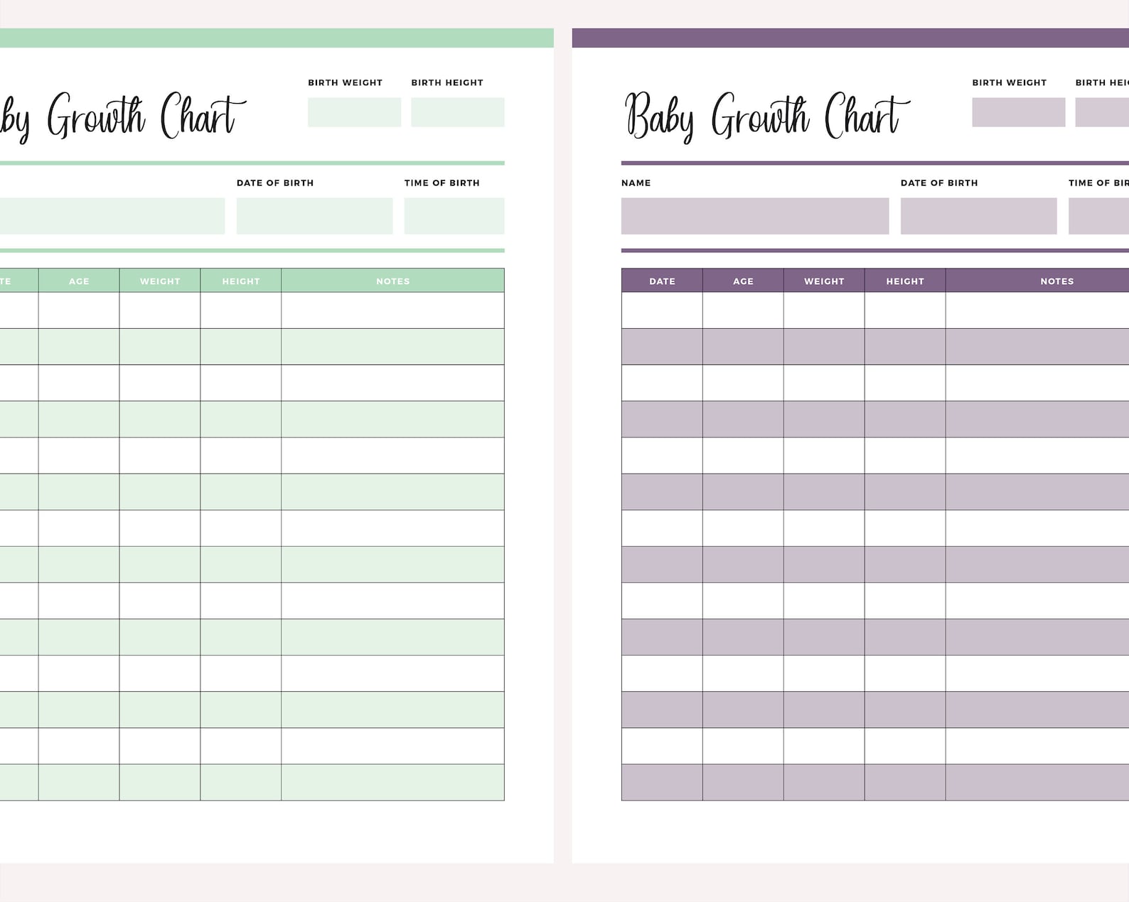 Printable Baby Growth Chart, Infant Growth Log, Growth Tracker, Newborn ...