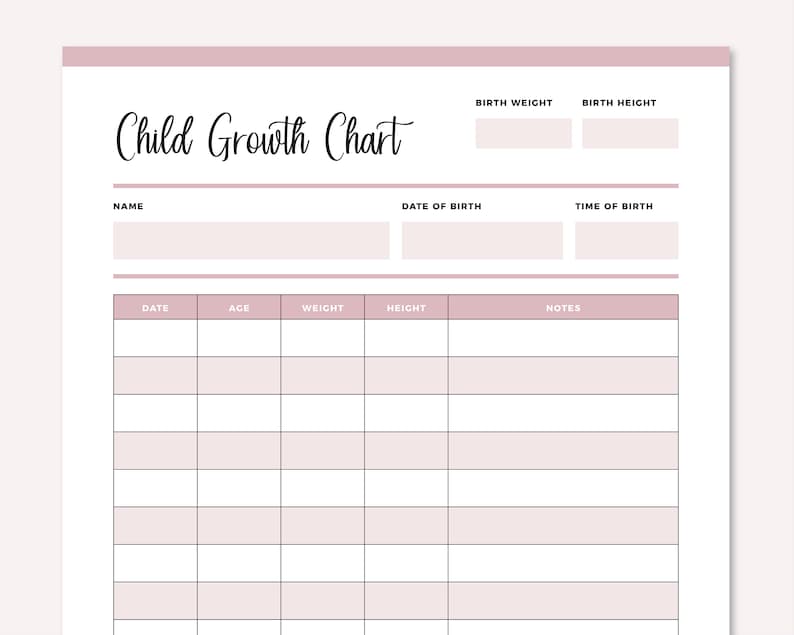 Printable Child Growth Chart Kid Size and Height Tracking - Etsy