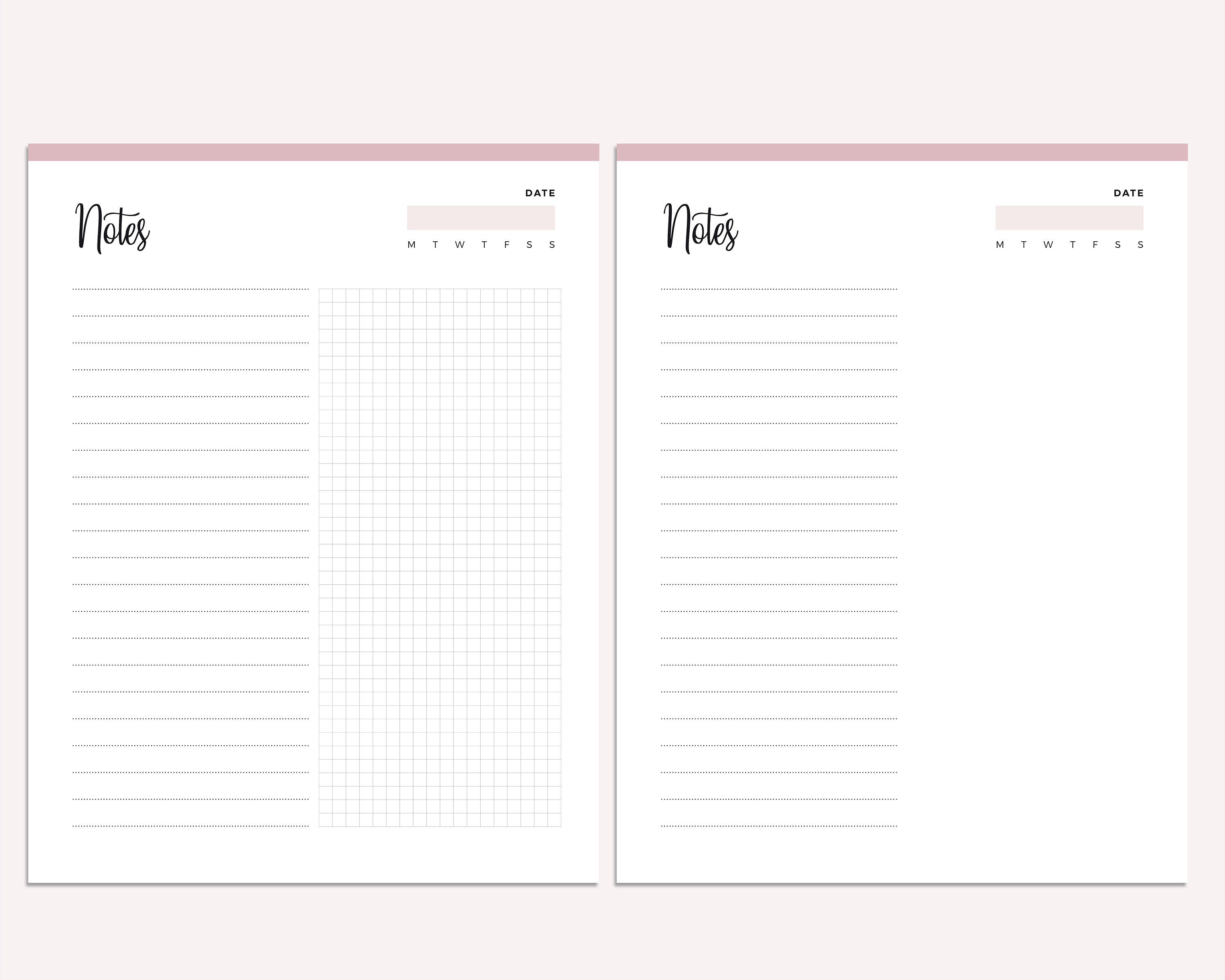 Printable Notes Pages | Print at Home Planner Pages Note Taking Pack ...