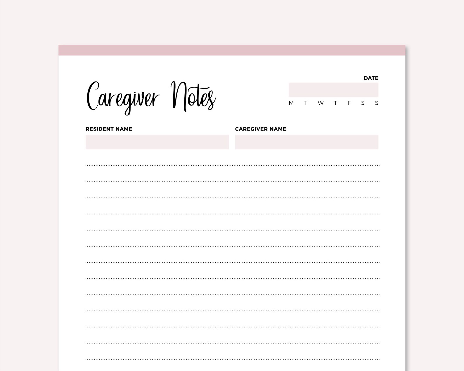 Caregiver Notes Printable Care Giver Note Taking Skeet Notes - Etsy