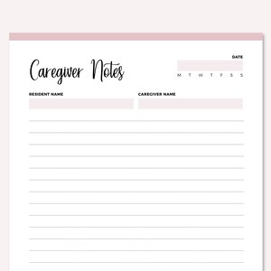 Caregiver Notes Printable, Care Giver Note Taking Skeet, Notes for ...