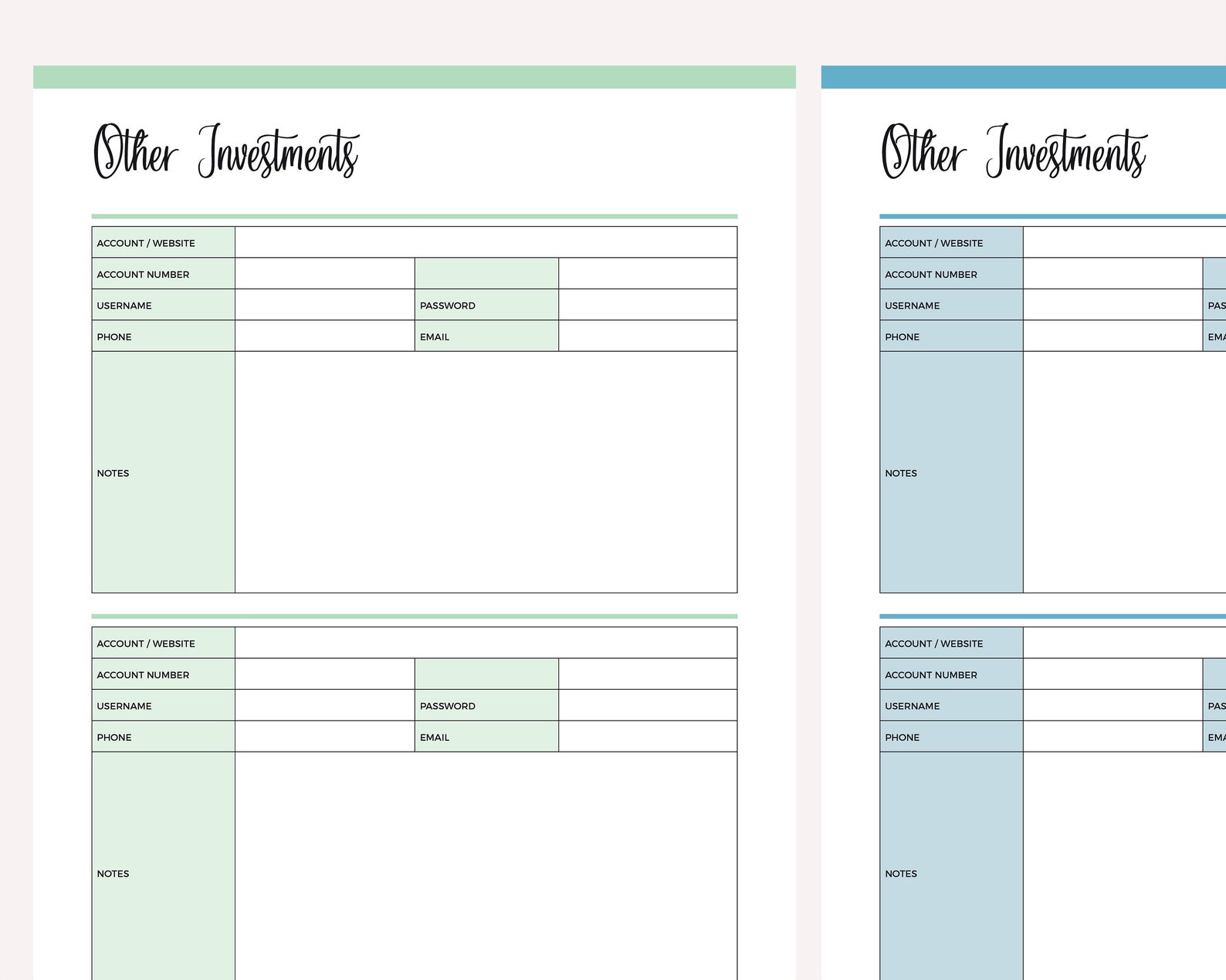 Printable Bank Account Information Tracker, Credit Card Information ...