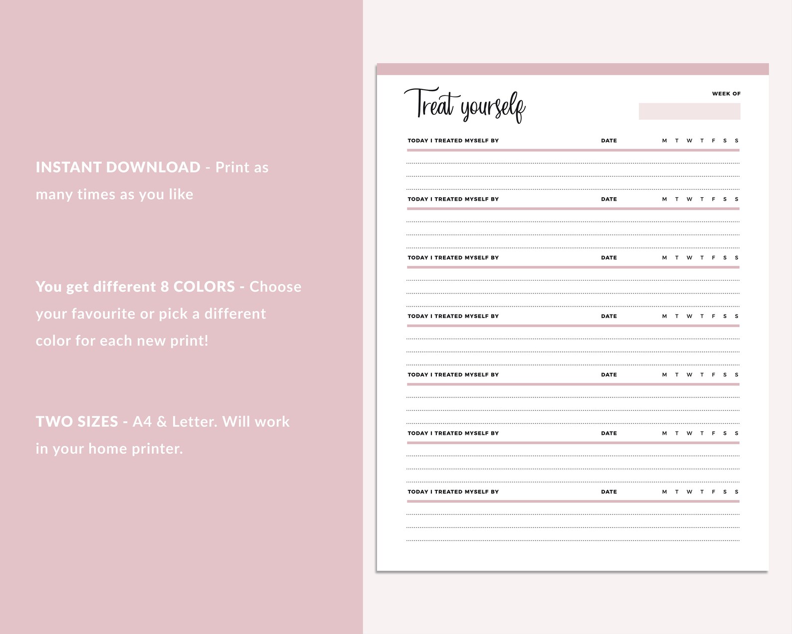 Printable Gratitude Journal Planner Insert Treat Yourself - Etsy