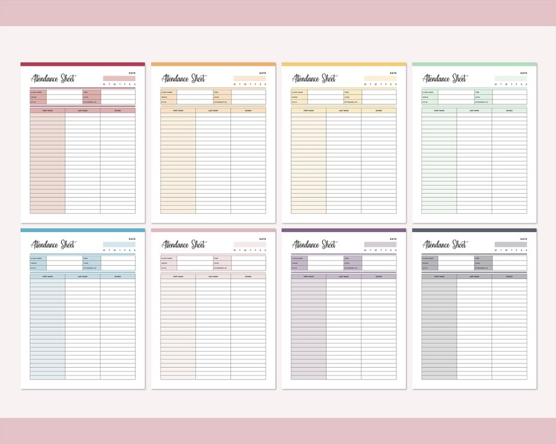 Printable Fitness Class Attendance Sheet, Sign off Sheet, Yoga Class ...