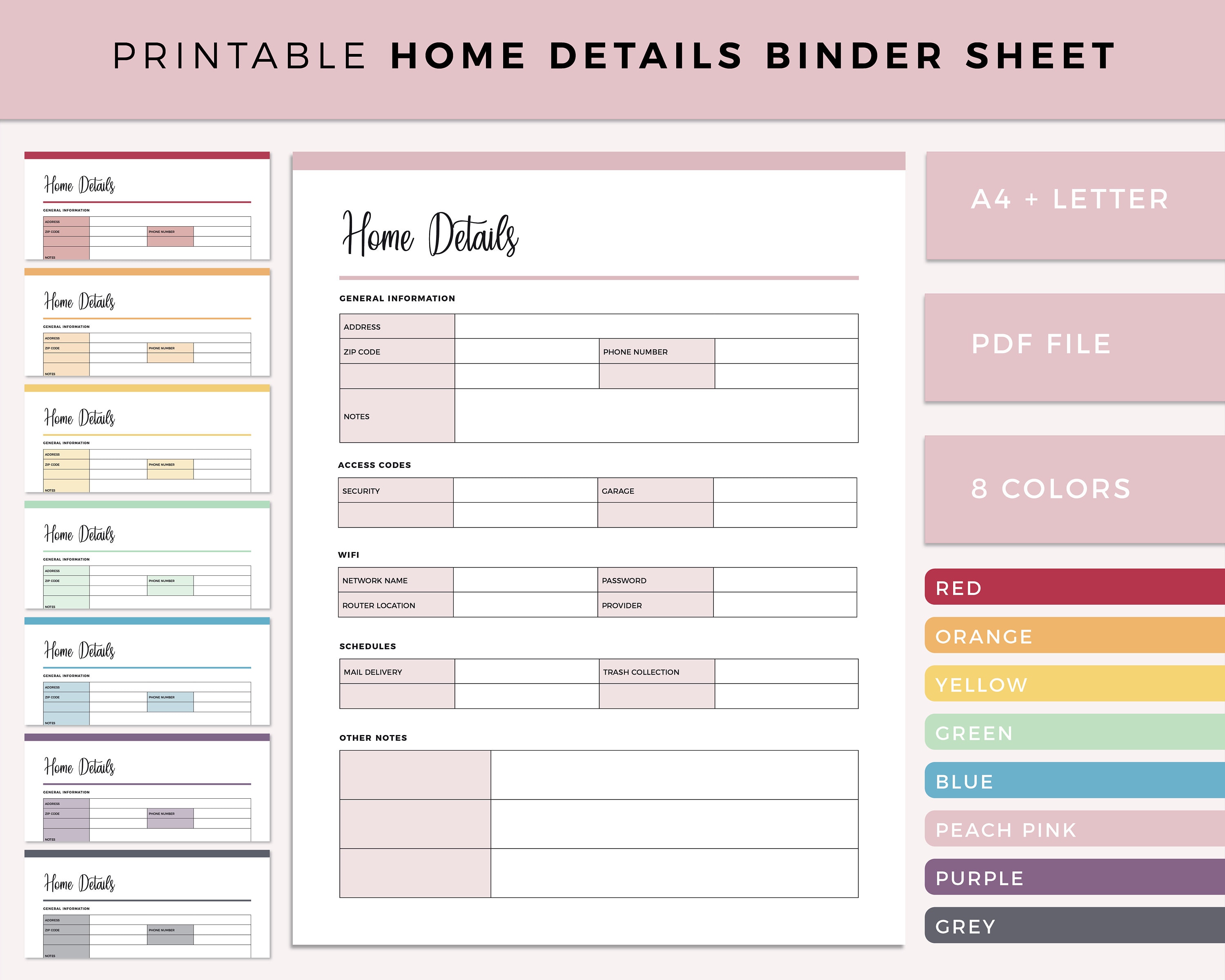 Home Details Printable Binder Insert Ready to Print Planner - Etsy