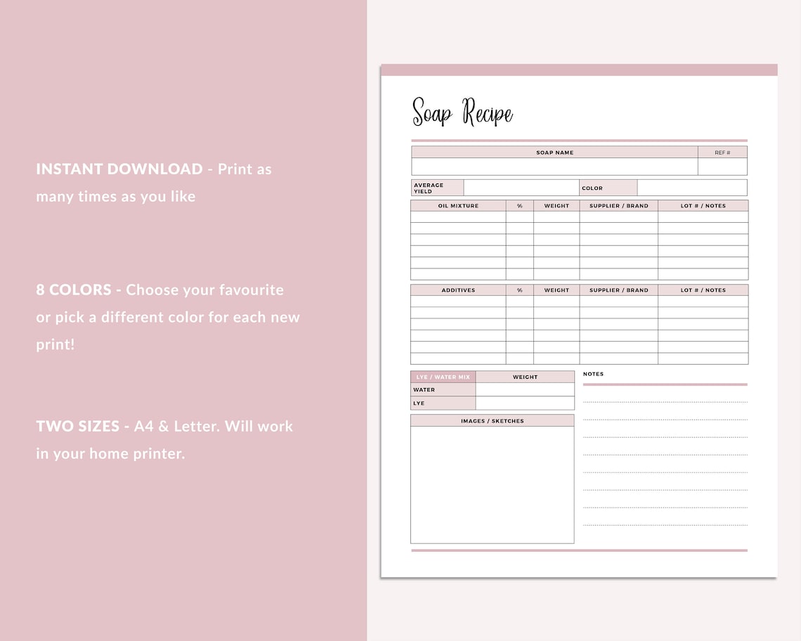 Printable Blank Soap Recipe Sheet, Soap Making Recipe Cards, Soap Maker ...