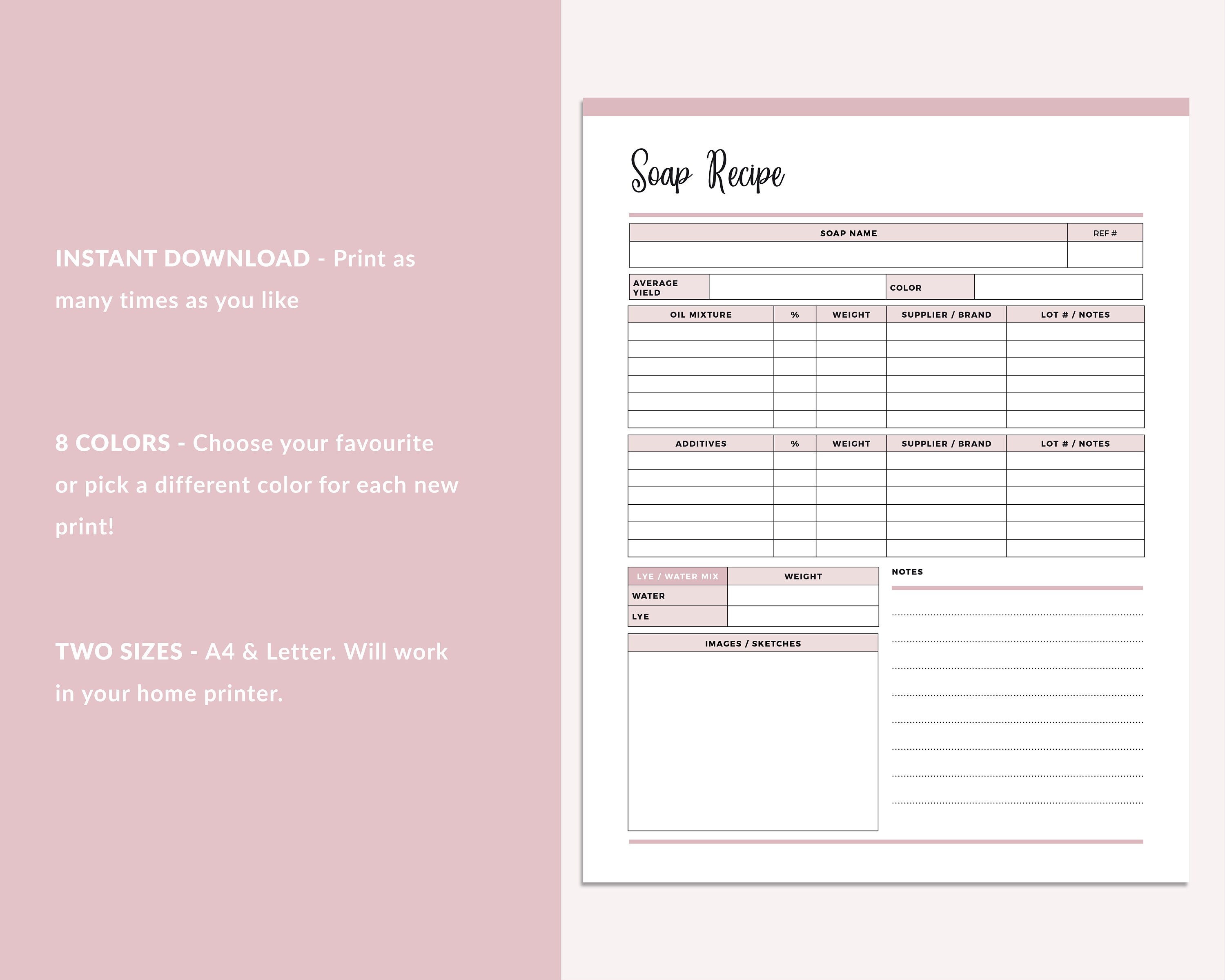 Printable Blank Soap Recipe Sheet Soap Making Recipe Cards - Etsy Canada