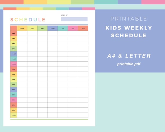 Printable Weekly Schedule for Kids 1 Hour Increments Week - Etsy Australia