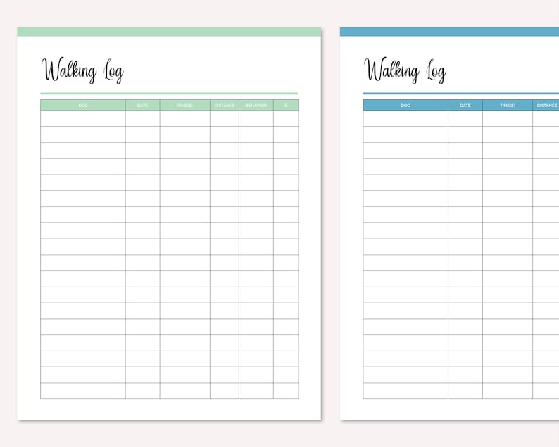 Printable Dog Walking Log Dog Walker Log Dog Walking | Etsy