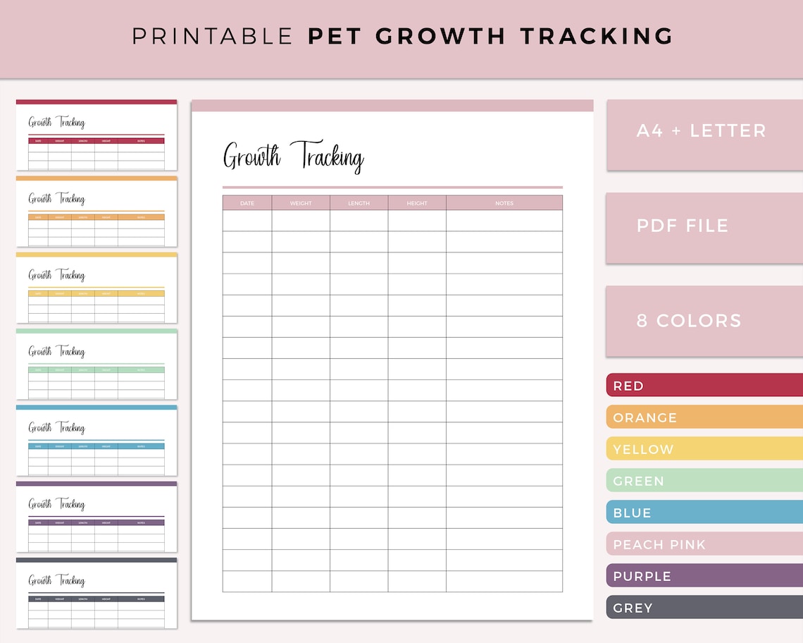 Printable Pet Growth Log Dog Growth Chart Cat Growth Chart | Etsy