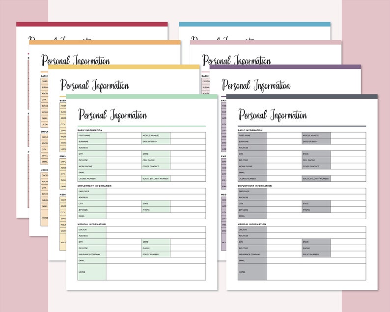 Printable Personal Information Page, Planner Template, Binder Insert ...