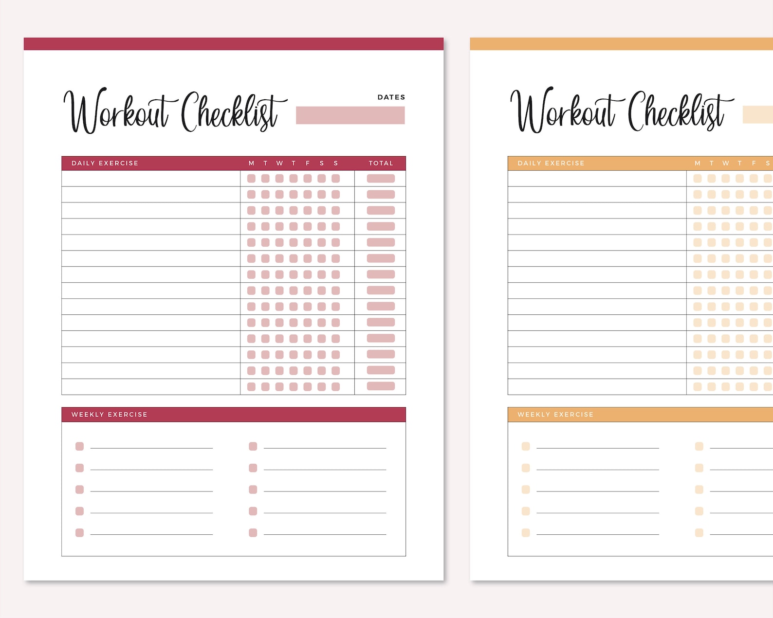 Printable Workout Checklist Exercise Tracker Printable Work - Etsy