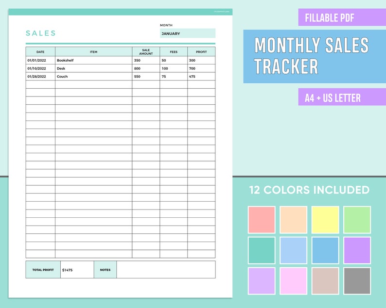 Editable Monthly Sales Tracker Printable Fillable Order - Etsy