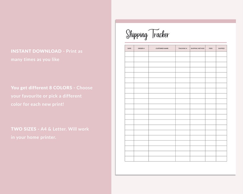 Printable Shipping Tracker Shipping Log Shipping Planner - Etsy
