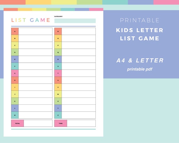 Printable Listing Game for Children Category Letter Lister | Etsy
