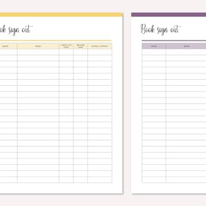Printable Library Book Sign Out Sheet, Book Sign Out Form, School ...