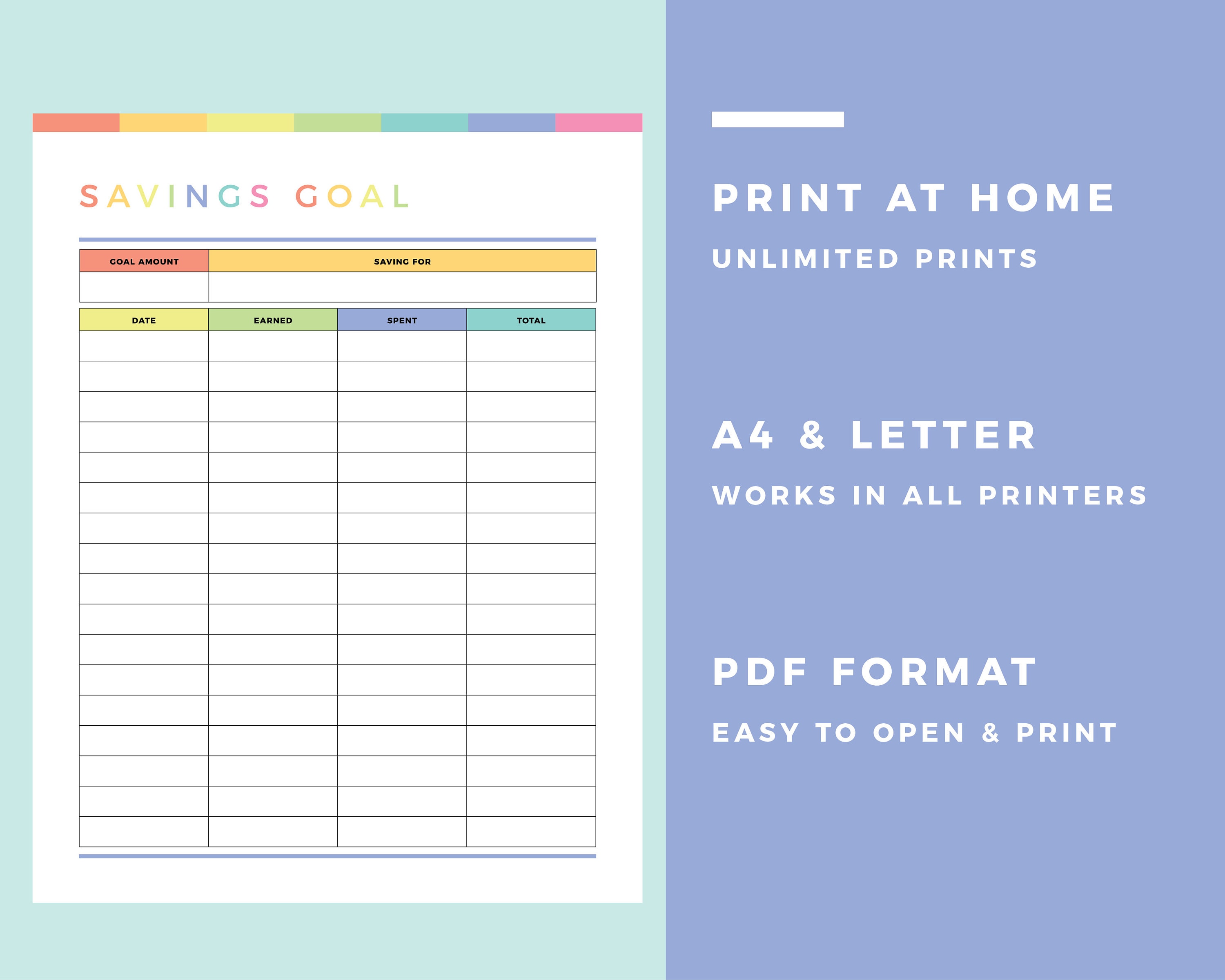 Printable Money Savings Goals for Kids Childrens Financial - Etsy