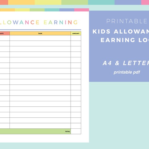 Kids Allowance Tracker Kids Savings Log Pocket Money Record - Etsy Canada