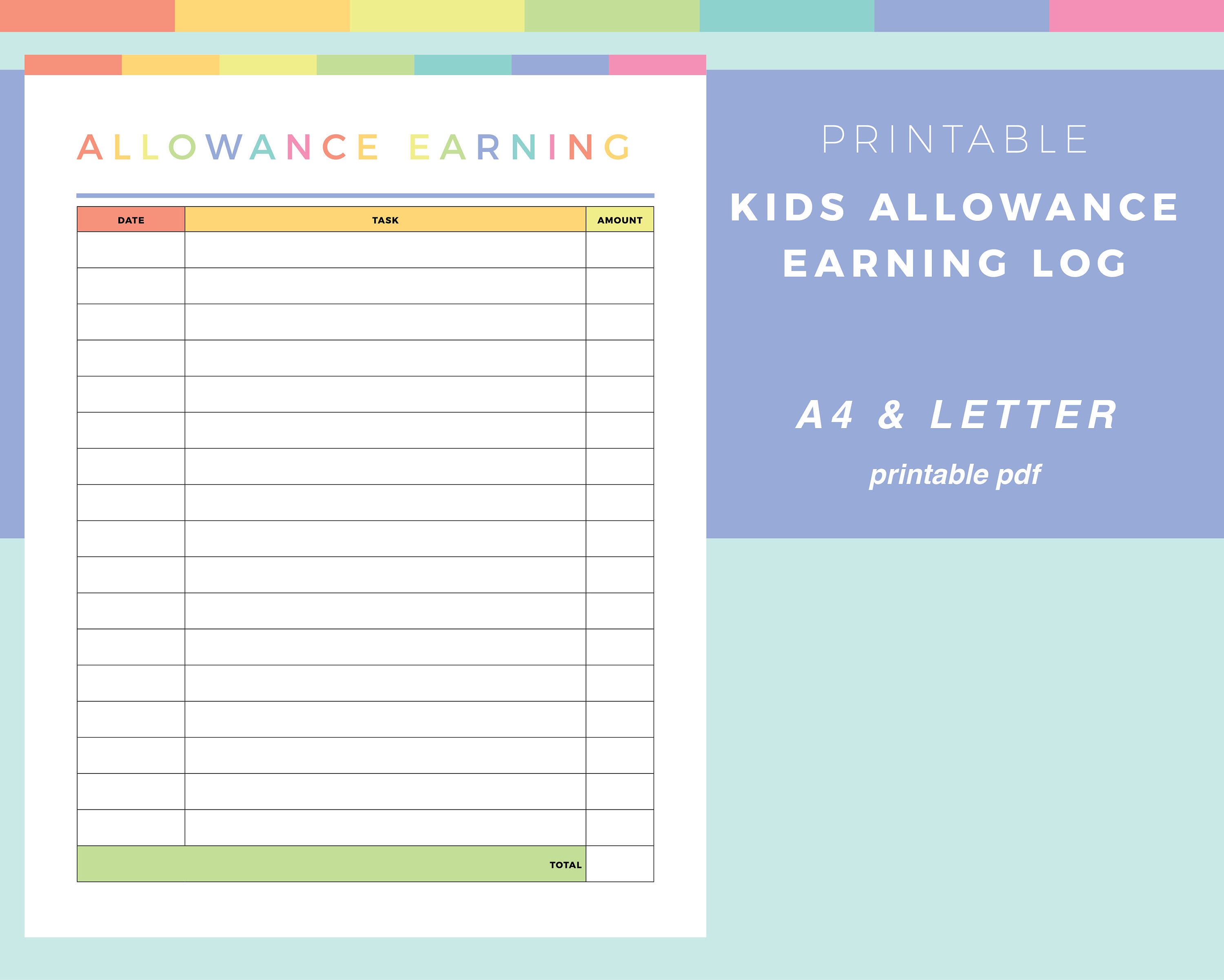 Printable Kids Allowance Earning Chart Childrens Allowance - Etsy